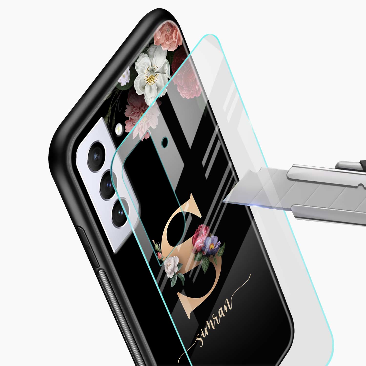 Buy Black Floral Personalised Name Samsung Galaxy S21 FE Back Cover at Rs. 299 Only - Sirphire